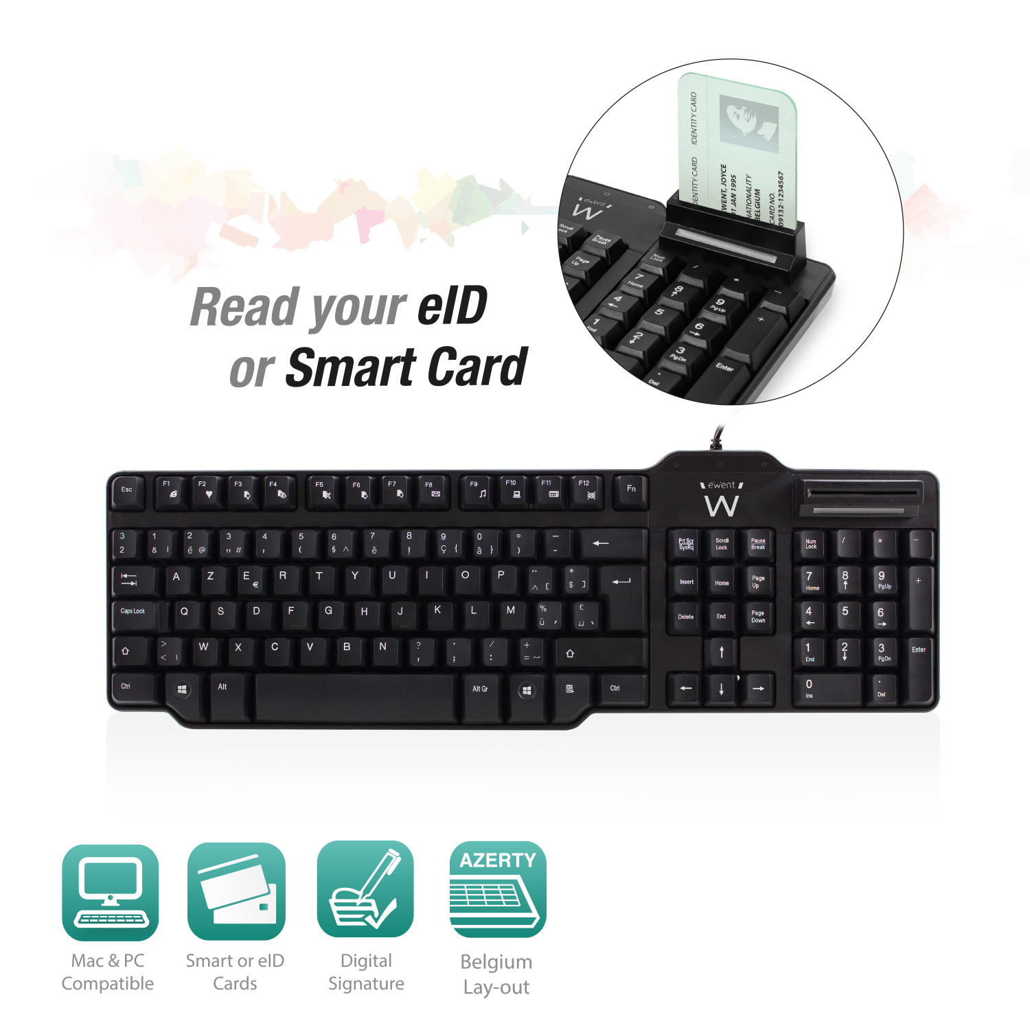 eIDkaartlezer.be: Ewent Azerty USB Keyboard met eID lezer (EW3250)